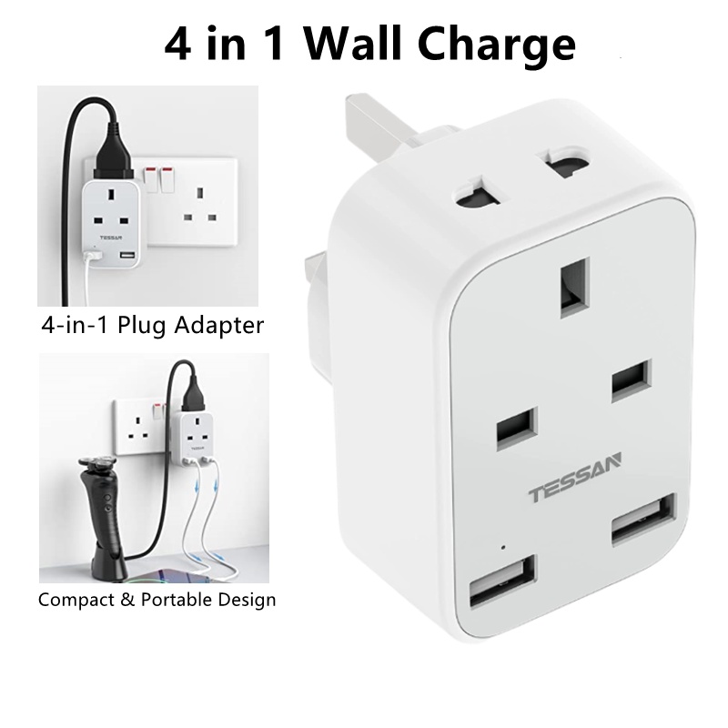 Shaver Adapter Plug UK with Double USB, TESSAN Multi USB Plug Extension ...