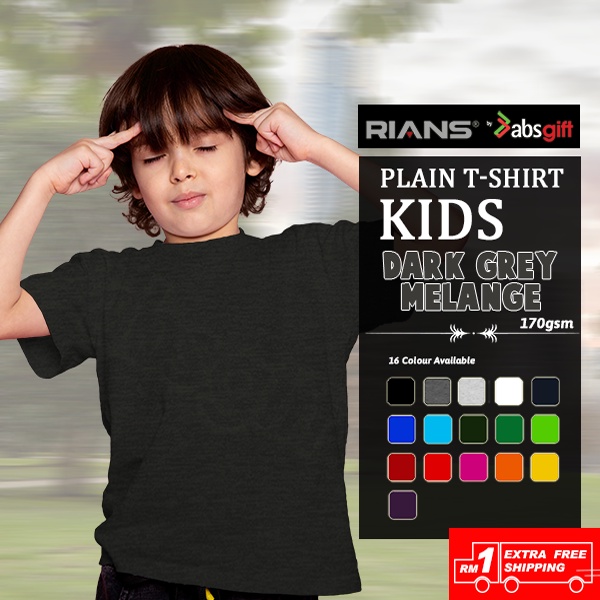 RIANS (KIDS) Plain Cotton Round Neck T-Shirt (Short Sleeve) 170gsm (Boy ...