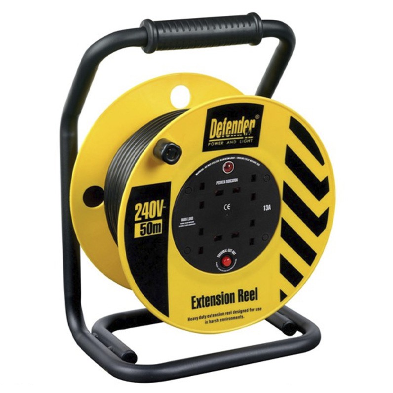Defender E86582 Heavy Duty Cable Reel 50M / 4 X 13A / 240V [ E86582 ...