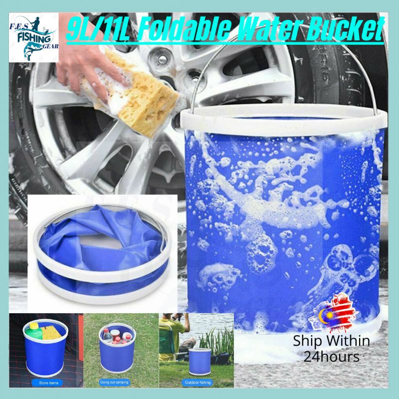 9 11 Liter Foldable Car Wash Water Bucket Water Pail Fishing Camping ...