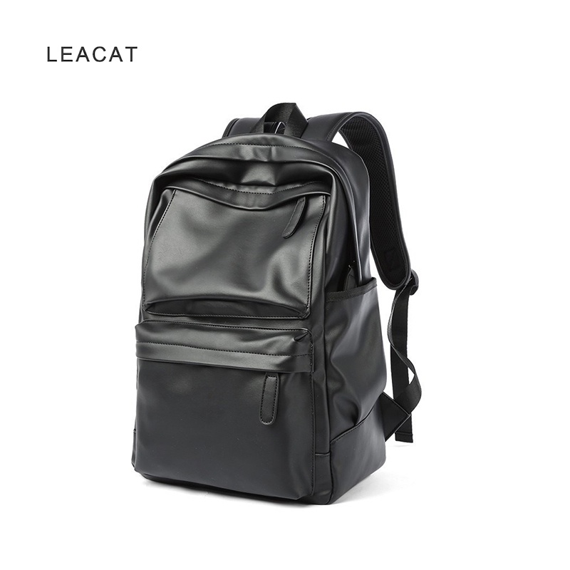 Leacat Men's PU Leather School Backpack Waterproof | Shopee Malaysia