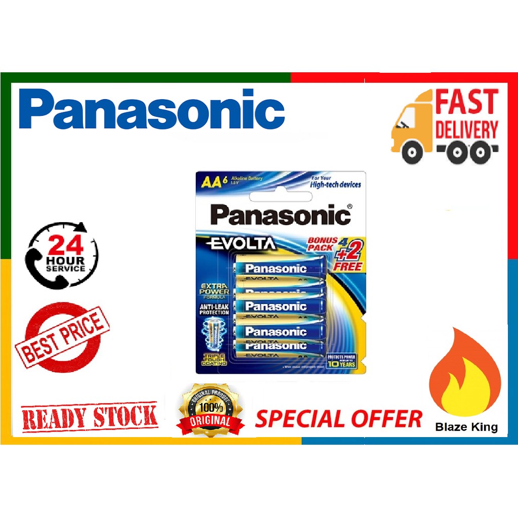 Original Panasonic Evolta 6pcs x AA Alkaline Battery 1.5V LR6EG/6B2F | Shopee Malaysia