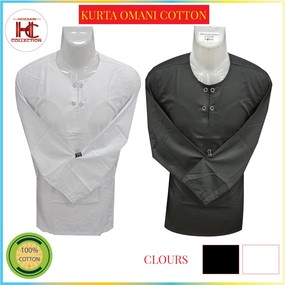 Kurta Omani Hitam/ Putih Kain 100% Cotton(S-3xl) | Shopee Malaysia