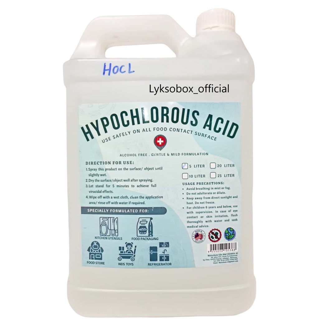 Hypochlorous Acid/HOCL/Food Grade/Food Contact) Disinfectant 5 Liter ...