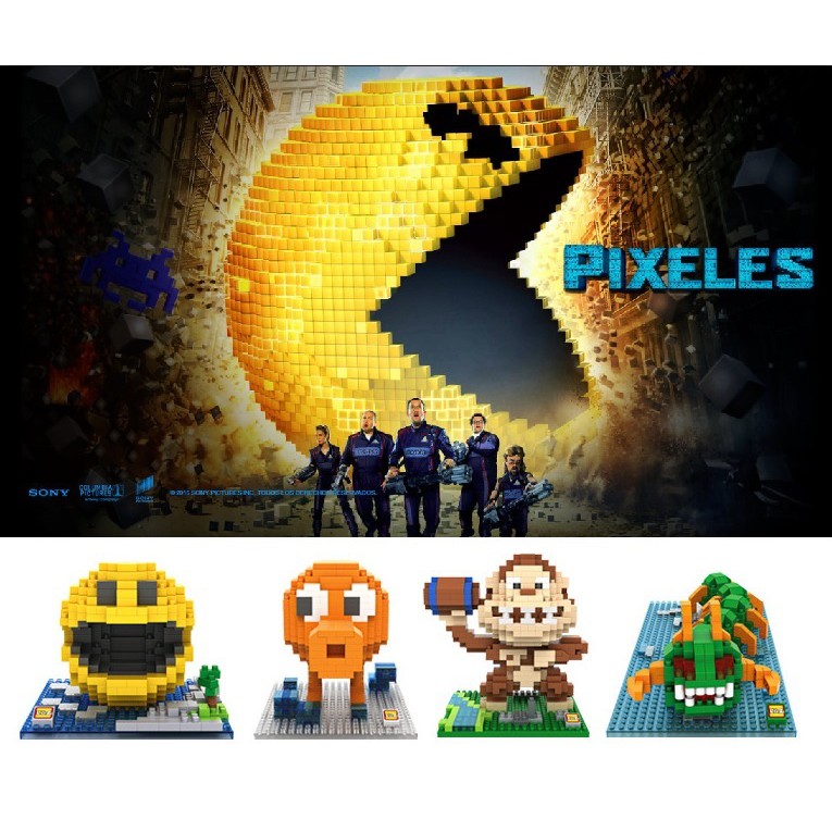 Set of 4 Cute Pixel Movie/Pac-Man/Q-Bert/Etc Loz Nano/Diamond Block ...