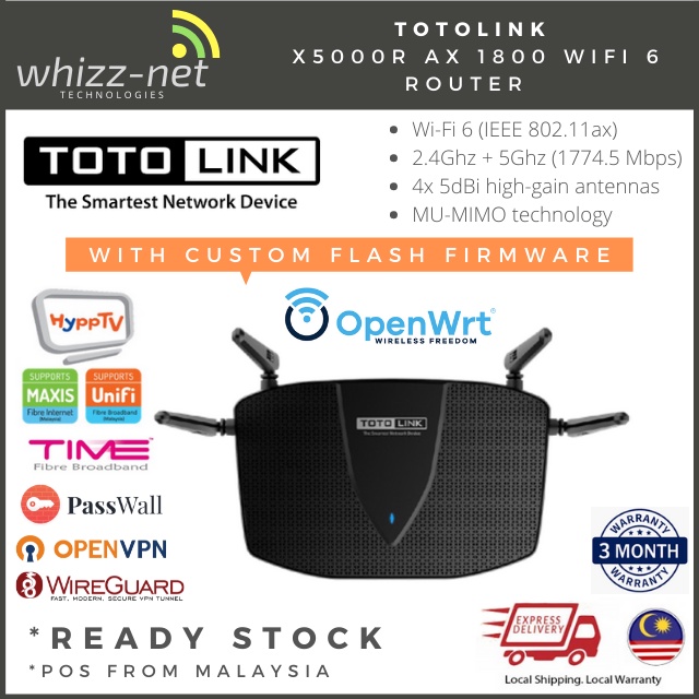 TOTOLINK X5000R Wi-Fi 6 Router [Custom OpenWrt Firmware + Passwall] | Shopee Malaysia