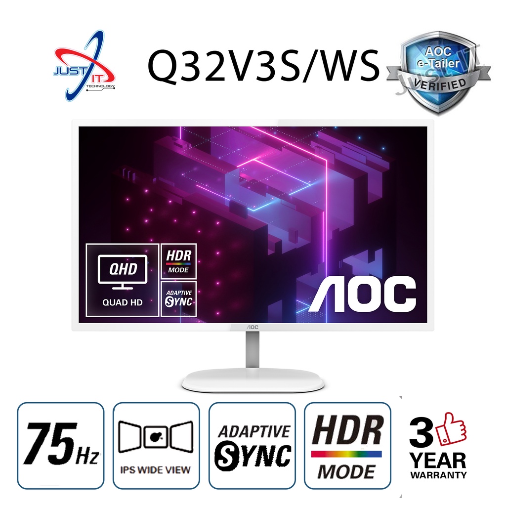 AOC Q32V3S/WS 31.5" IPS QHD 75Hz ADAPTIVE SYNC MONITOR | Shopee Malaysia