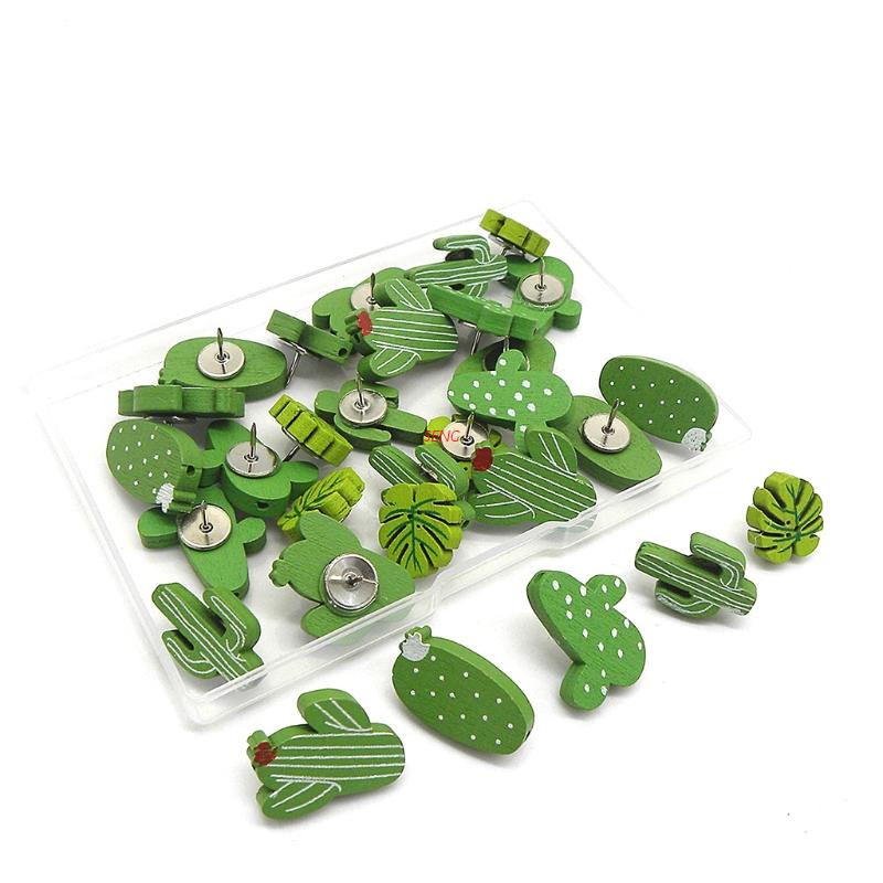 seng 30PCS Wooden Push Pins Cactus Palm Leaf Thumb Tack Decorative Cute ...