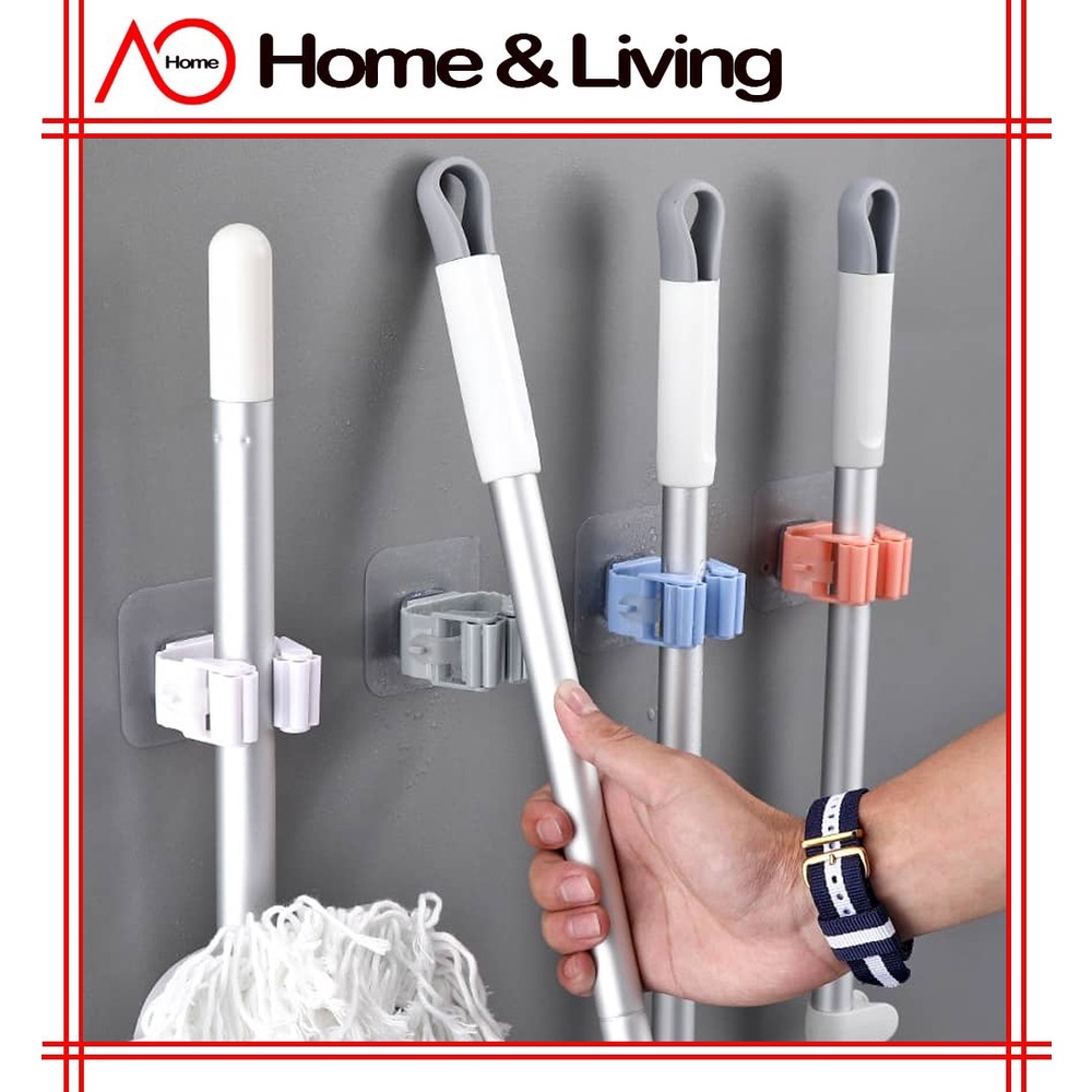 AO Home Mop Holder Mop Hooks Wall Mounted Trackless Bathroom Mop Hook ...
