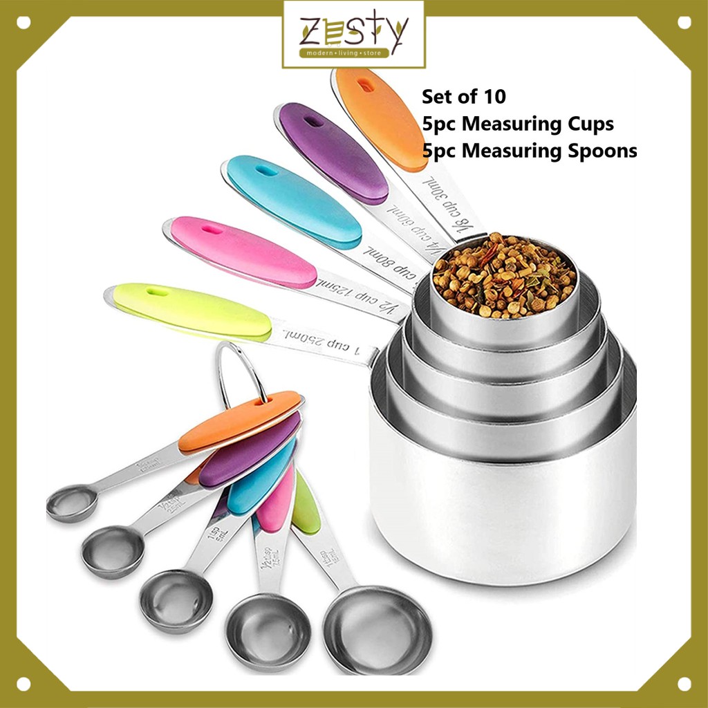 10pc Set of Measuring Cups and Measuring Spoons Stainless Steel ...