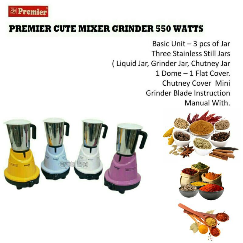 Premier Cute Mixer Grinder 550 Watts + Free Adapter | Shopee Malaysia