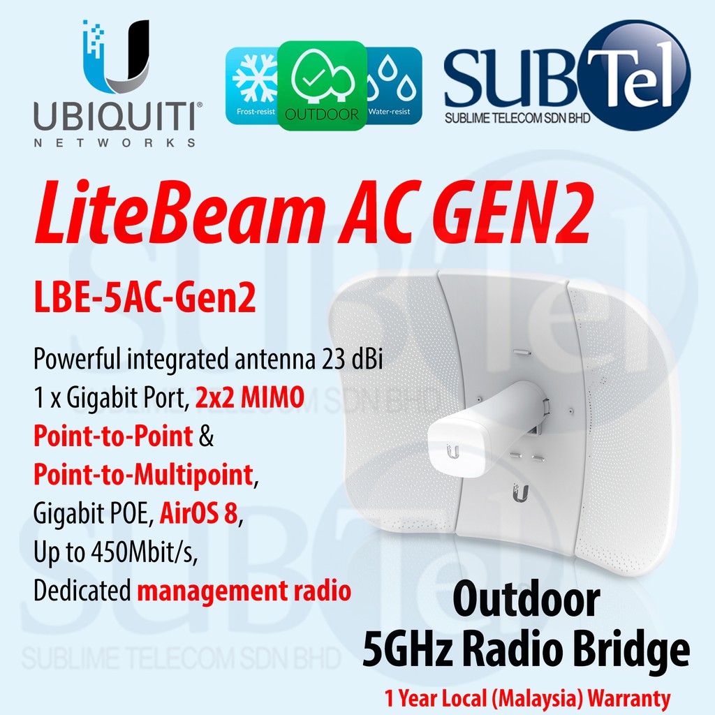 LBE-5AC-Gen2 Ubiquiti LiteBeam AC 5 GHz Point to Point PtP PtMP Radio ...
