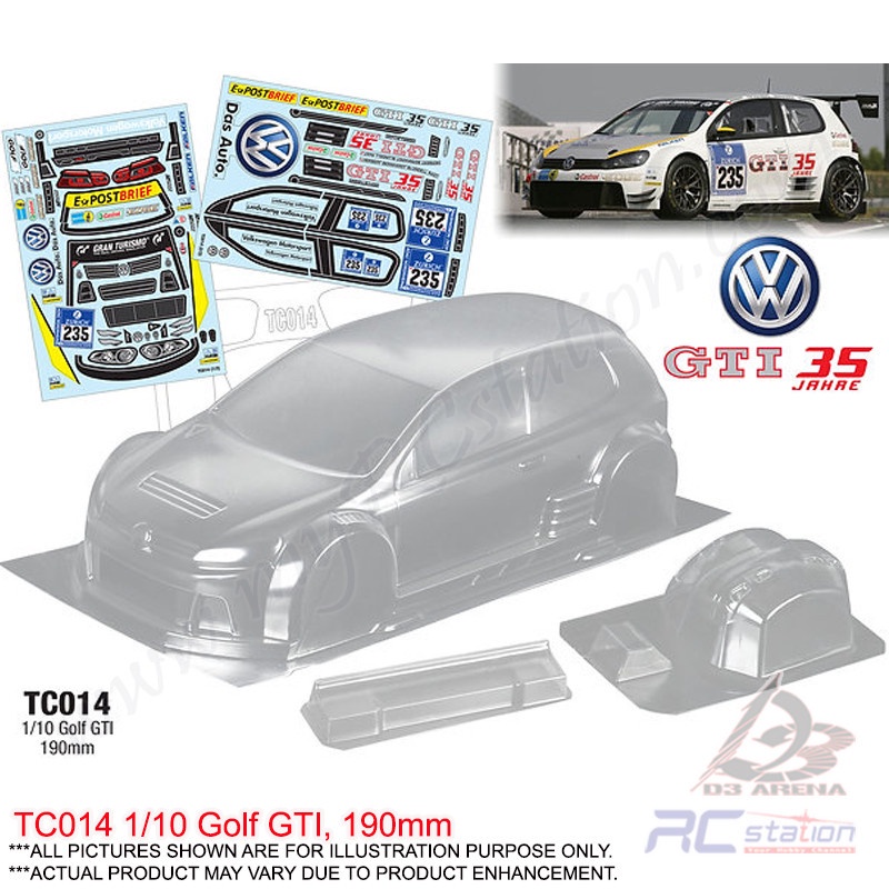 Team C Racing Clear Body Shell TC014 1/10 Golf GTI (Width 190mm ...