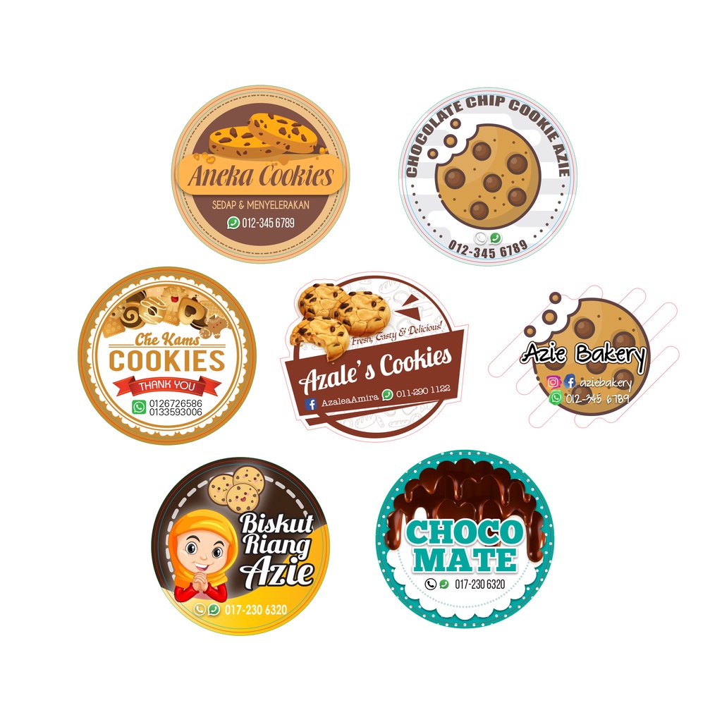 Sticker Cookies pelbagai Saiz & bentuk packing dalam 100 pcs | Shopee ...