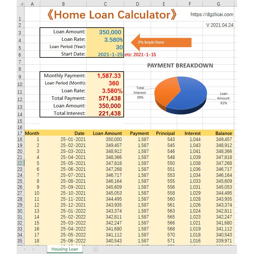 Home Loan Housing Loan Calculator For Excel Excel Sheet Excel