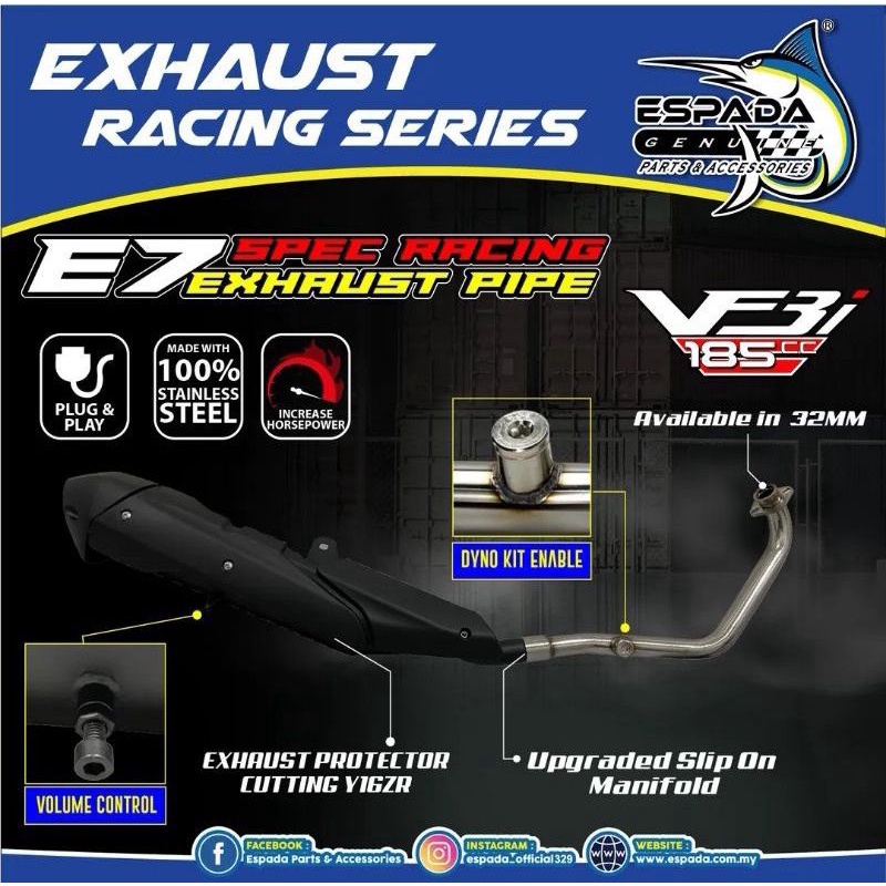 Exhaust Racing Espada E7 SYM VF3I 185 cutting standard 32m open exhaust ...