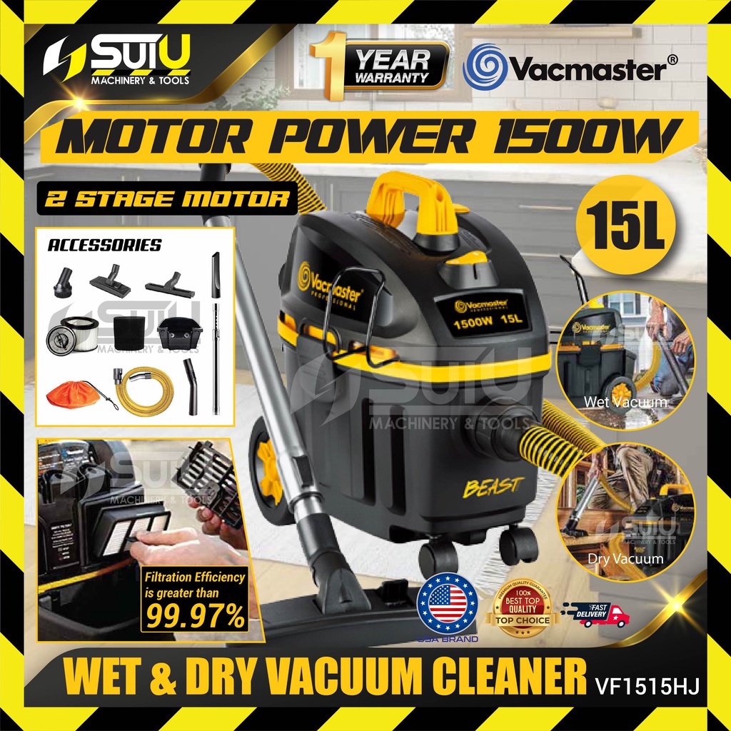 VACMASTER VF1515HJ 15L Industrial 2 Stage Motor Wet & Dry Vacuum ...