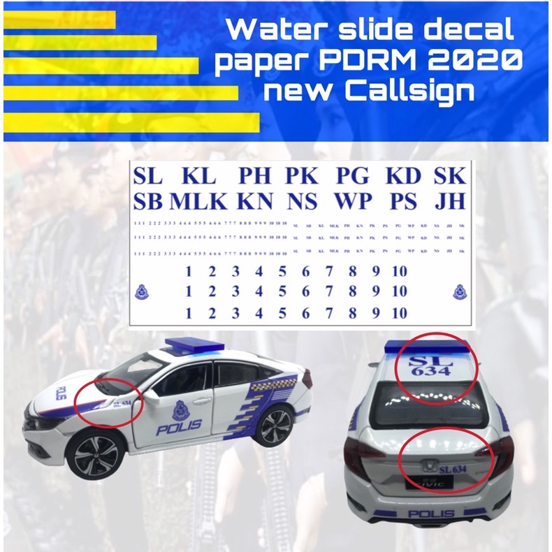 1:32 Water Slide Decal Paper PDRM 2020 New Police Callsign decal ...