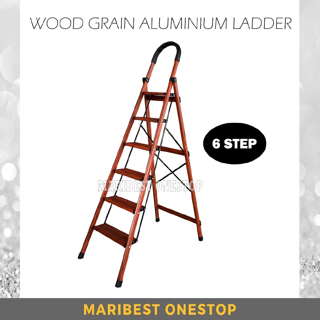 6 Step Wood Grain Aluminium Step Ladder | Shopee Malaysia