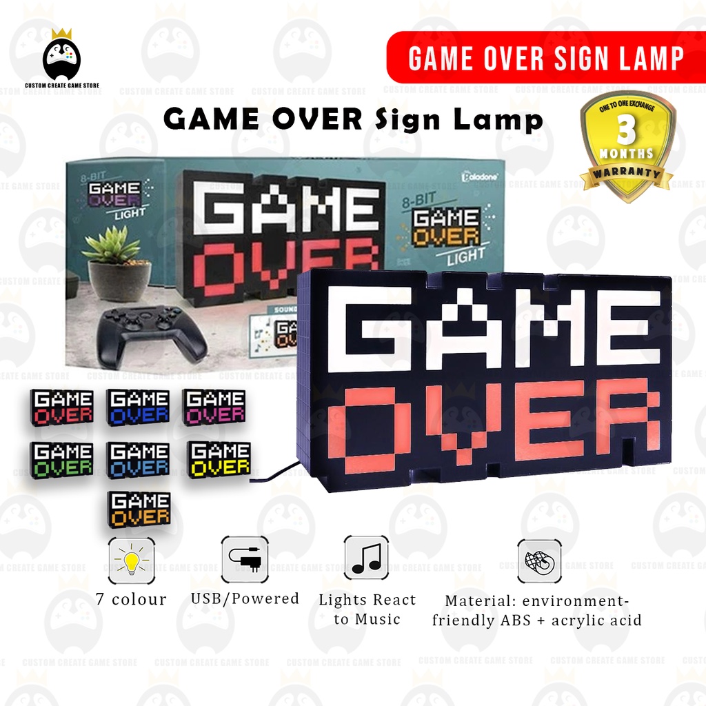 GAME OVER Sign Lamp Color Changing 3 Light Modes PlayStation Icon ...