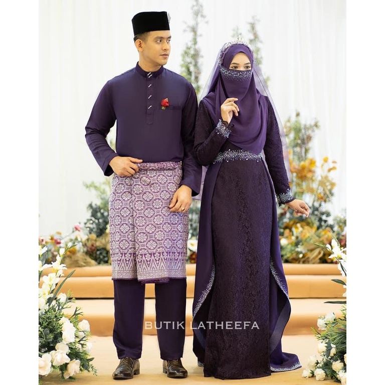 SET BAJU DRESS LAREENDA & BAJU MELAYU PANGLIMA [UNGU DARK PURPLE] NIKAH ...