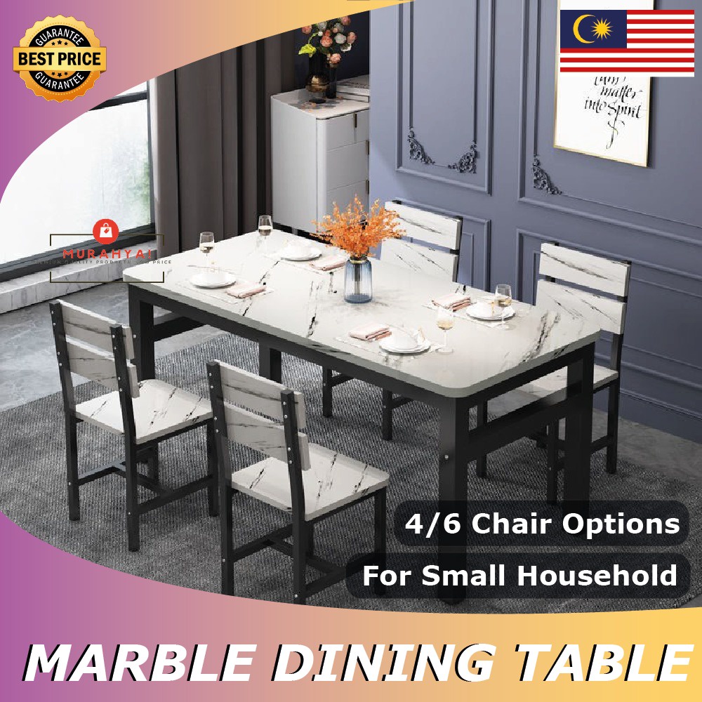 Meja makan Dining table set chair 4 / 6 seater dinning marble design ...