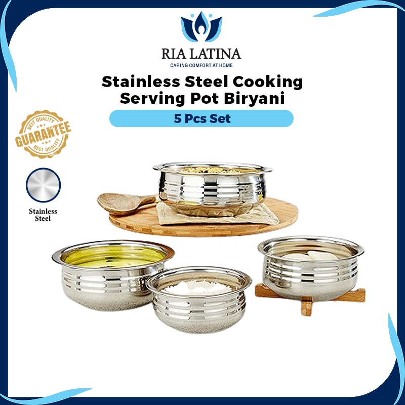 Ria Latina Stainless Steel Urli Cooking Serving Pot Biryani Handi with ...