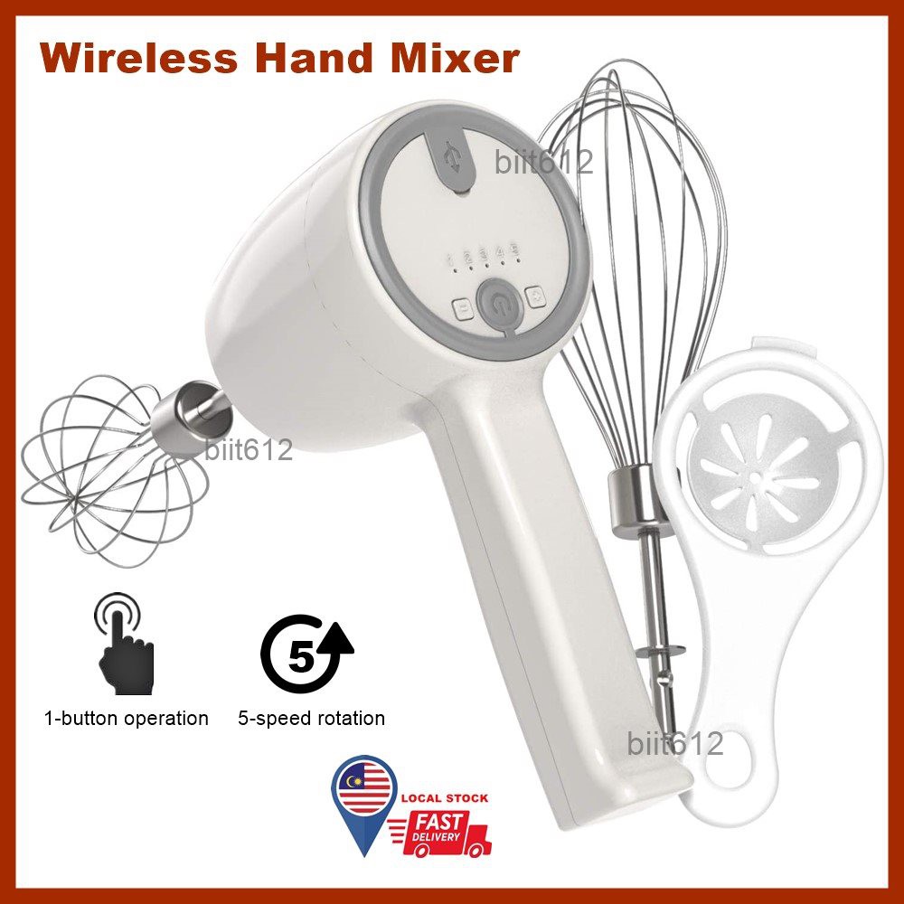 Ready Stock 5-Speed Wireless Egg Beater Cordless Hand Mixer Free Egg ...