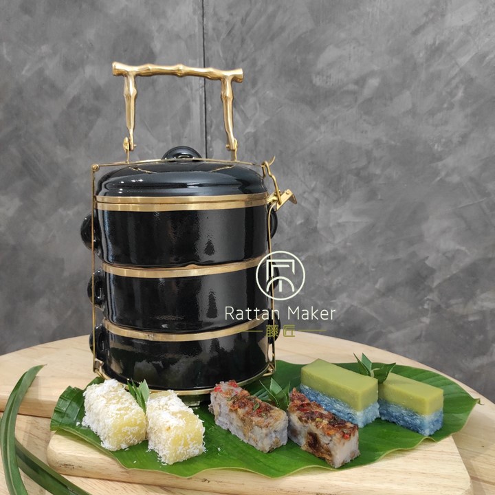 [Mysterious Black] Ceramic Tiffin with Brass Handle / Traditional ...