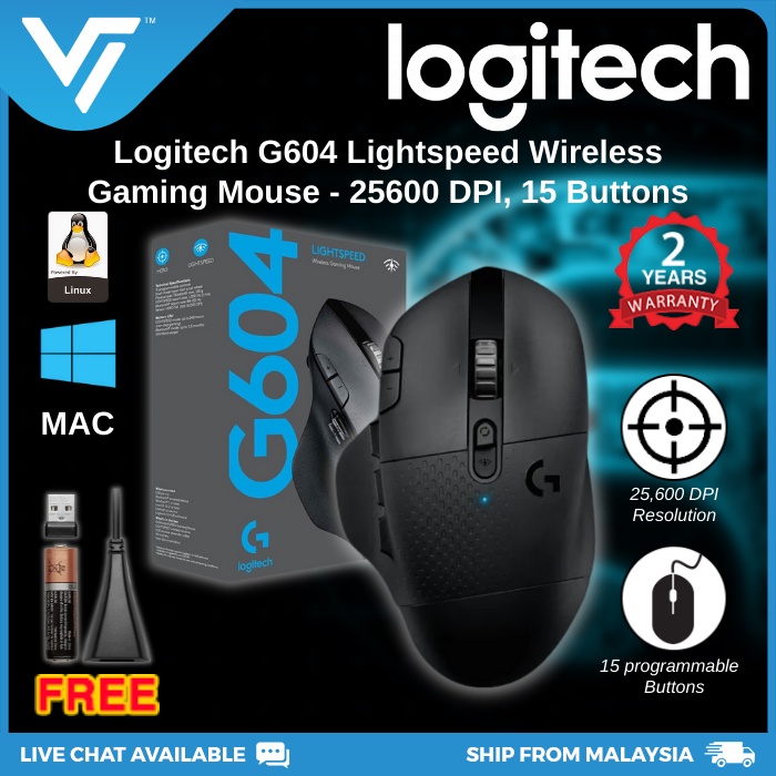 Logitech G604 Lightspeed Wireless Gaming Mouse for PC Computer 25,600 ...