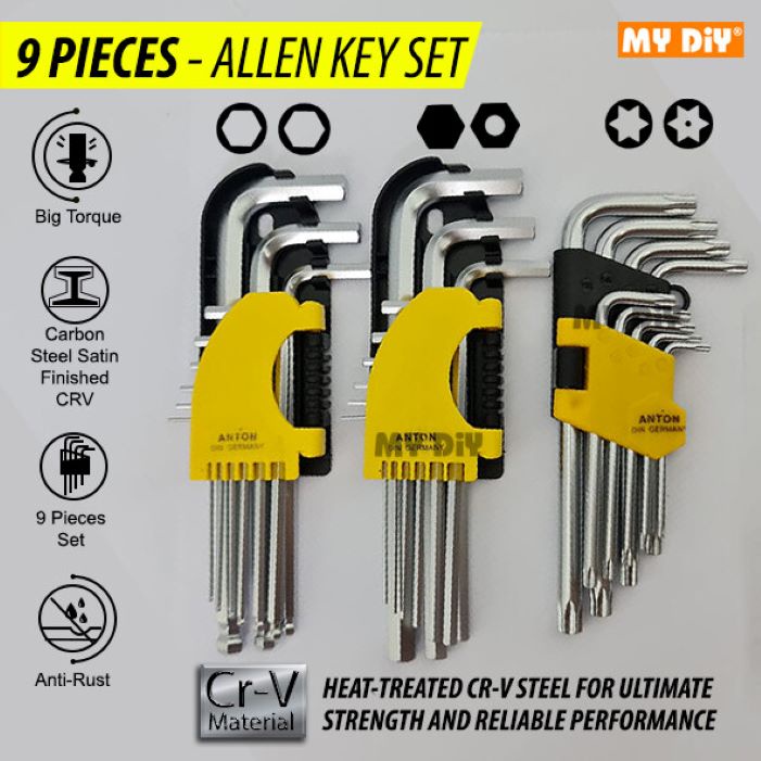 MYDIYHOMEDEPOT - ANTON CRV 9pcs Allen Key Set Hex Key Allen Key Ball Point Allen Key Torx Star ...