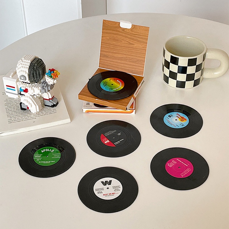 2/4/6 Pcs/set Retro Vinyl Record Coasters Creative CD Table Mats Home ...