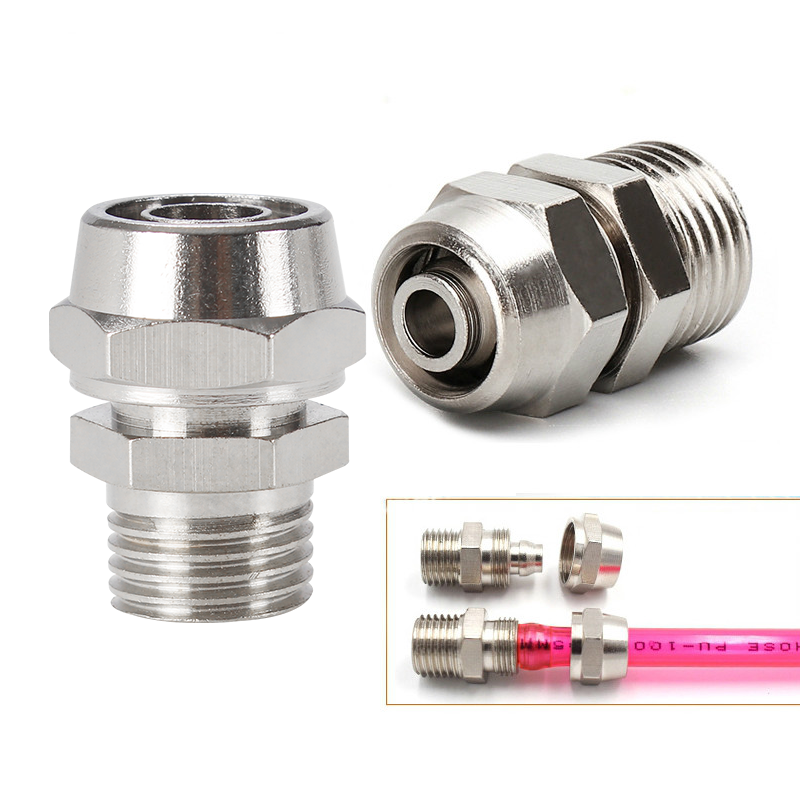 Pneumatic connector quick screw joint copper nickel plated lock nut PC ...