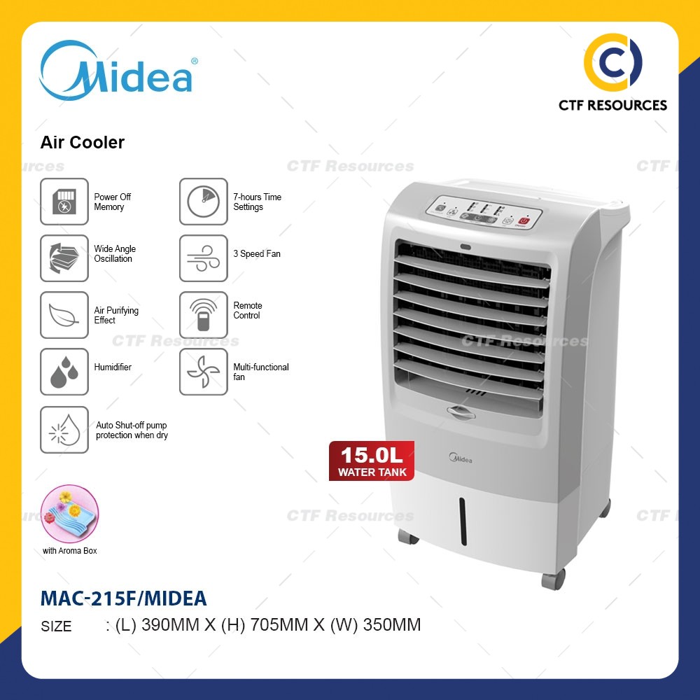 Midea mac-215f 15l air cooler with ionizer & humidifier | BeeCost