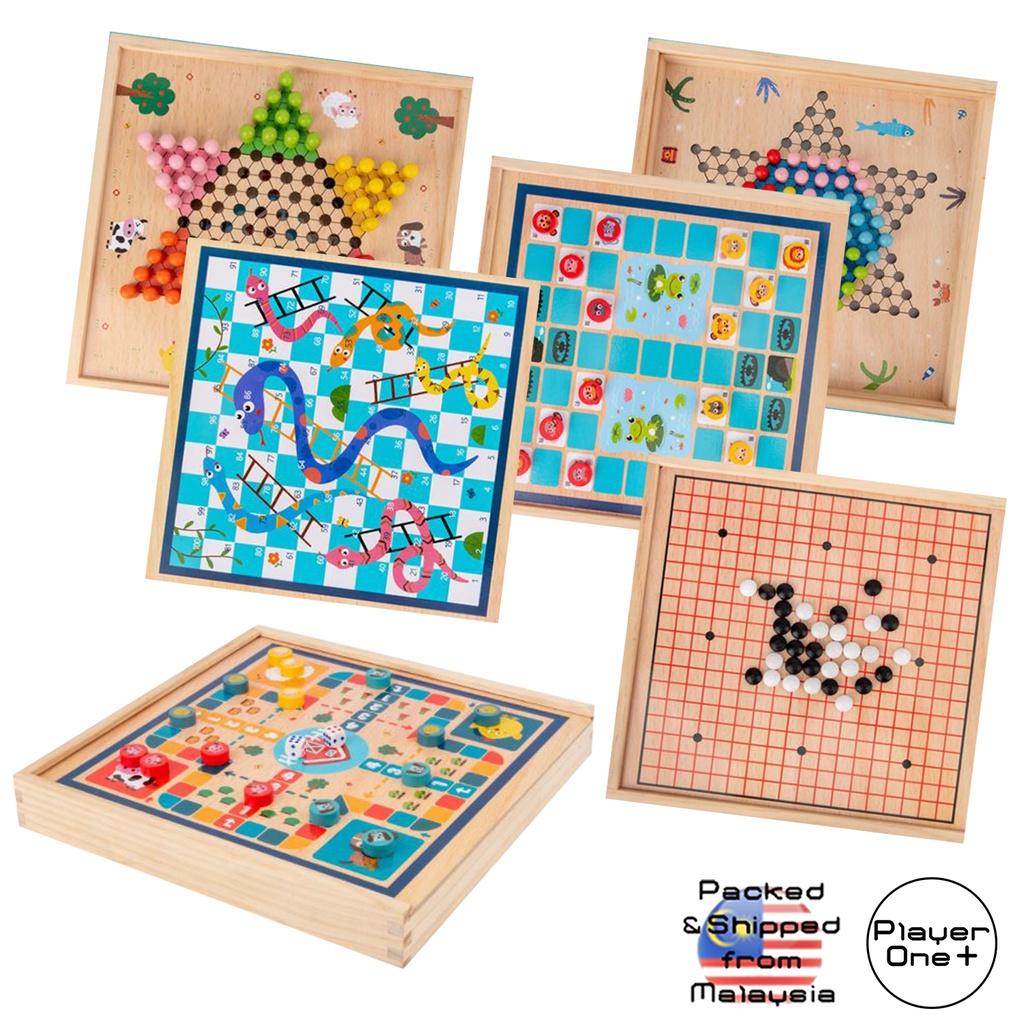 6-in-1 And 8-in-1 Wooden Chess Set Ludo Animal Snakes & Ladders Checker ...