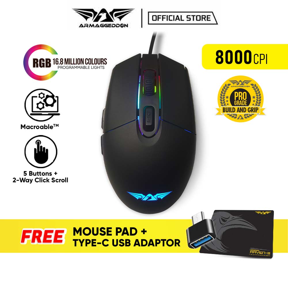 Armaggeddon Raven 3 Wired Gaming Mouse | 8000 CPI | Free Mouse Mat ...