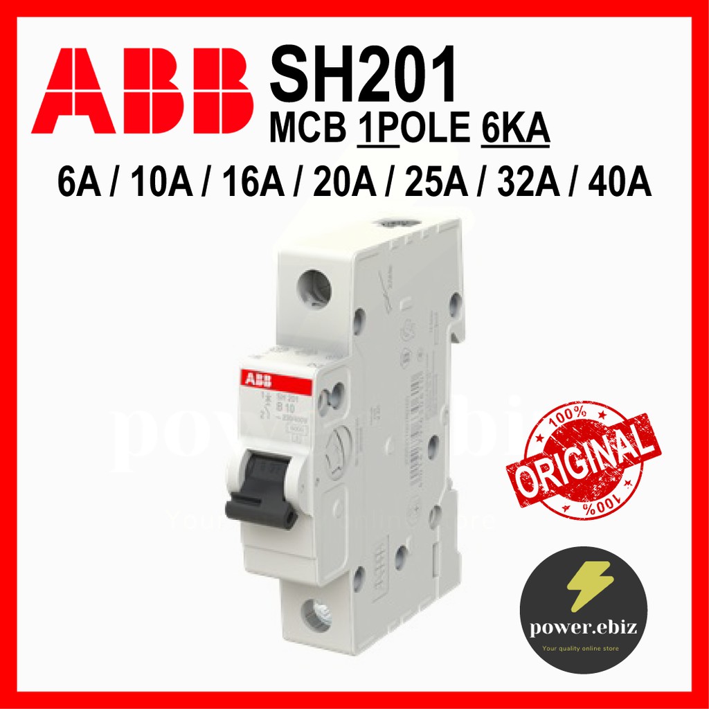 ABB SH201 6A 10A 16A 20A 25A 32A 40A 50A 63A 1P 6KA MCB (100% ORIGINAL) | Shopee Malaysia