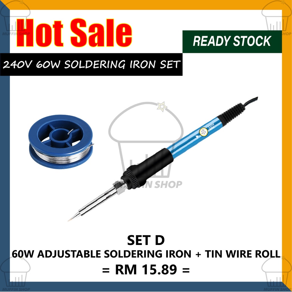 60W Adjustable Soldering Iron Kit Solder Tools Welding Set Rosin Paste ...