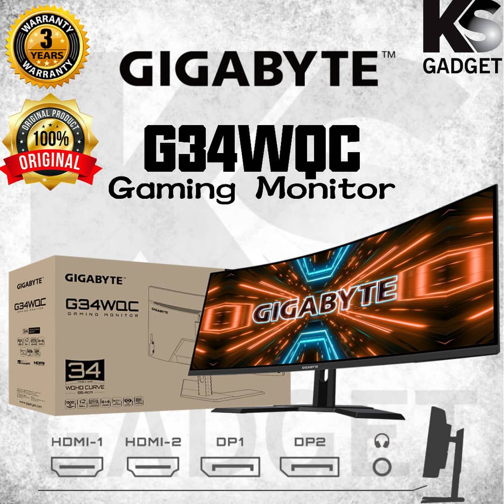 Gigabyte g34wqc 34" wqhd 144hz 1ms 8bit freesync premium curve gaming ...