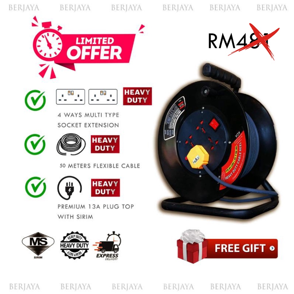 Premium Quality Heavy Duty Cable Roller x 4 Socket Extension(50 meters ...