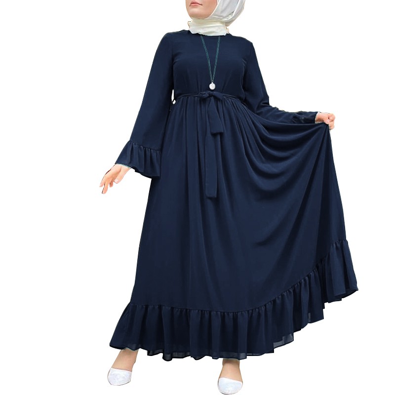 Zanzea Women Flare Sleeve Retro Casual Plus Size Muslim Long Dress