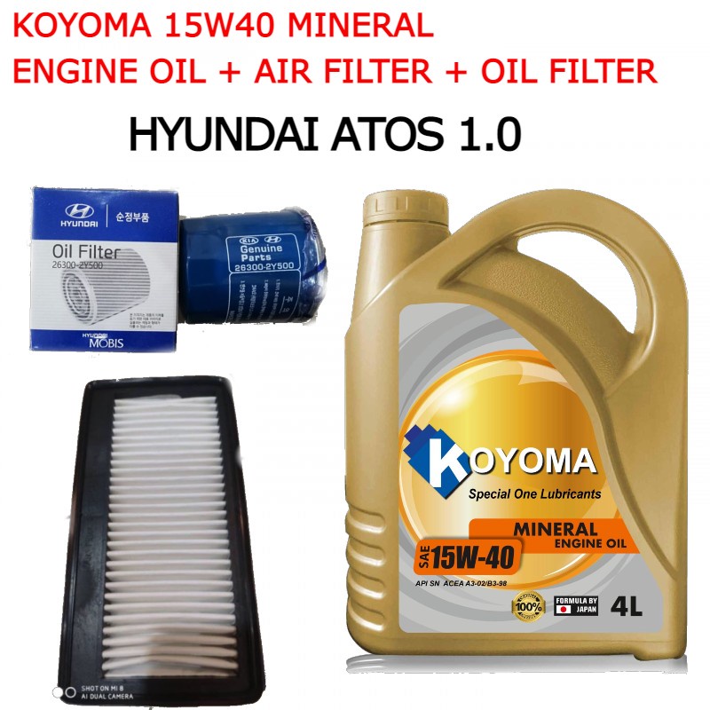 HYUNDAI ATOS 1.0 AIR FILTER + OIL FILTER + KOYOMA 15W40 MINERAL ENGINE ...