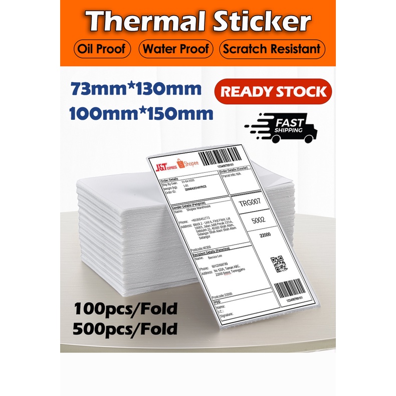 (100PCS) 100*150mm & 73*130mm FOLD Thermal Label Sticker AWB Sticker ...