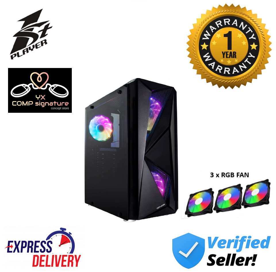 1st Player FireRose F4 Tempered Glass ATX Gaming Casing (come with 3x ...