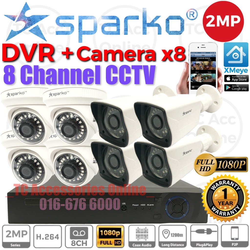 8CH 🌟8-CHANNEL🌟 CCTV 2MP Full HD 1080P 2.0MP SPARKO 8CH DVR Camera ...