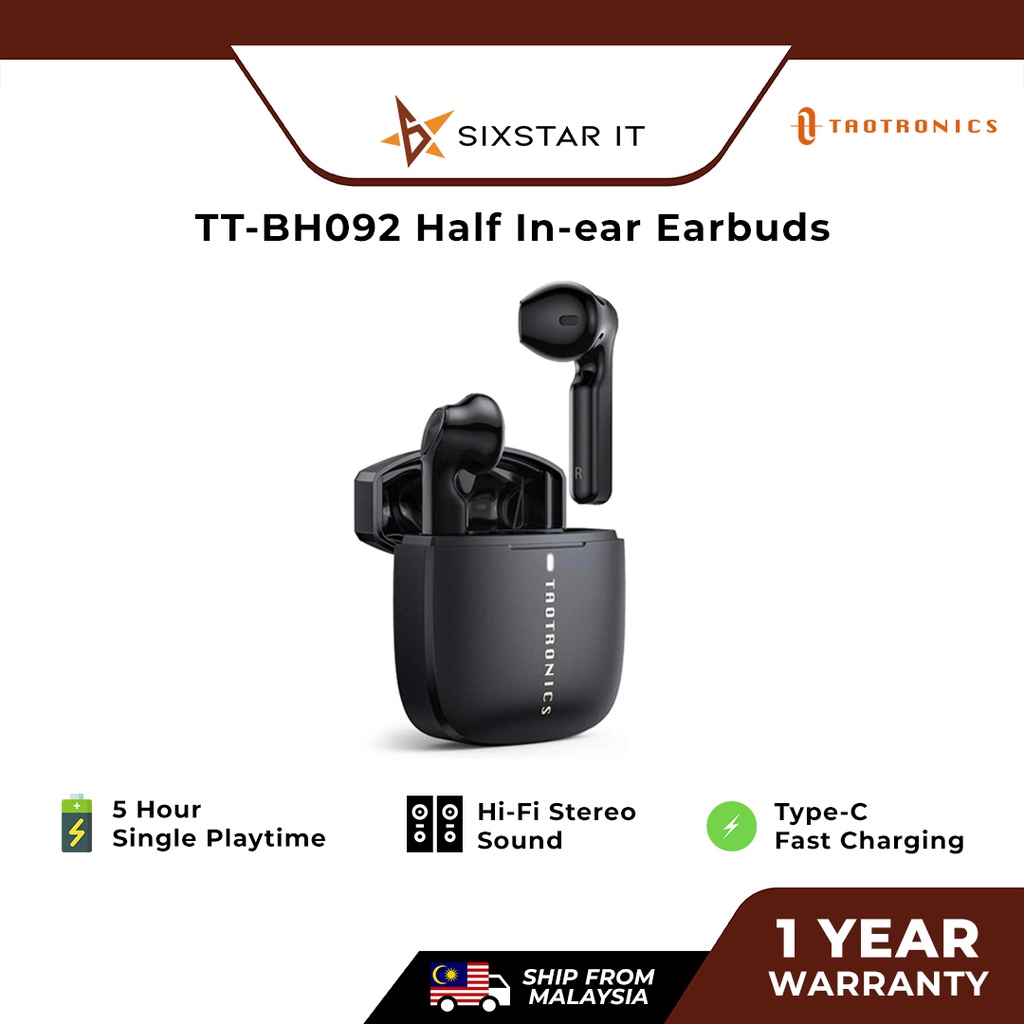 TaoTronics Sound Liberty TWS Half In-ear Earbuds - BH092 | Shopee Malaysia