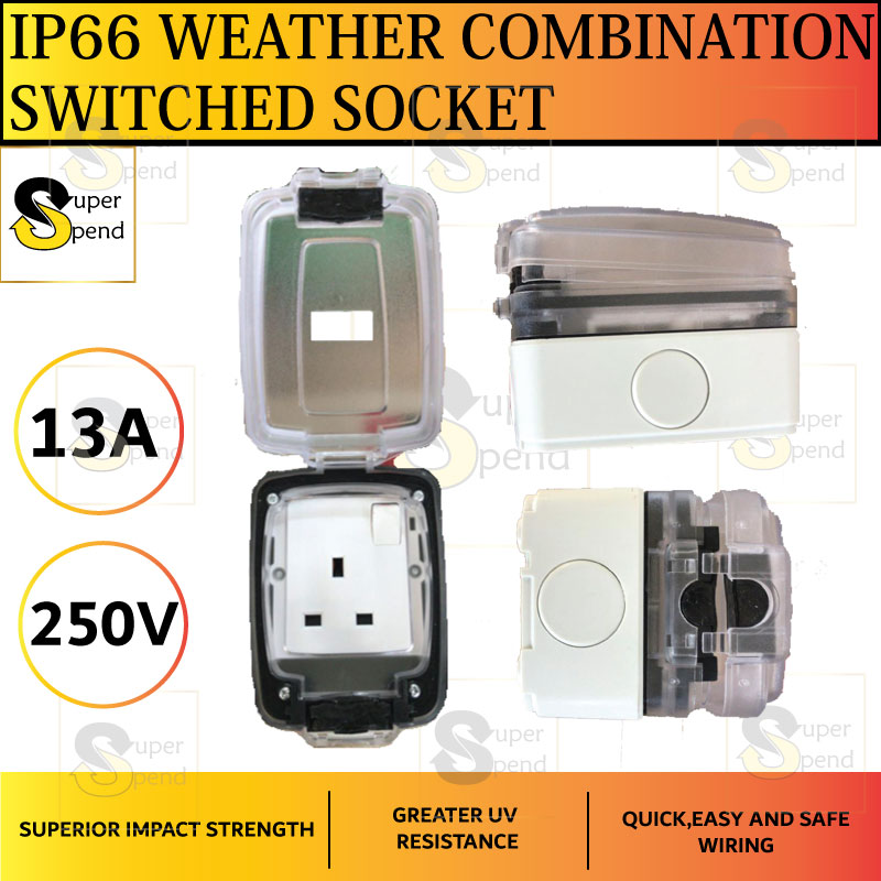 Waterproof Outdoor Socket 13A Wall Switch Single Socket IP66 Outside UK ...