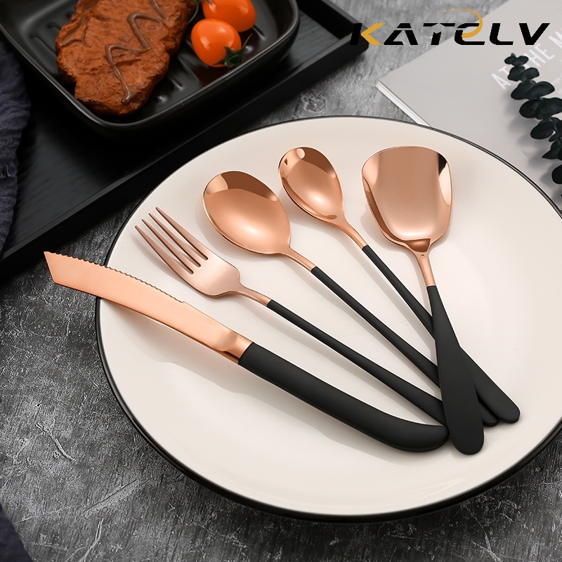 HUIYI 304 Stainless Steel Cutlery Set White Black Spoon Fork Knife ...