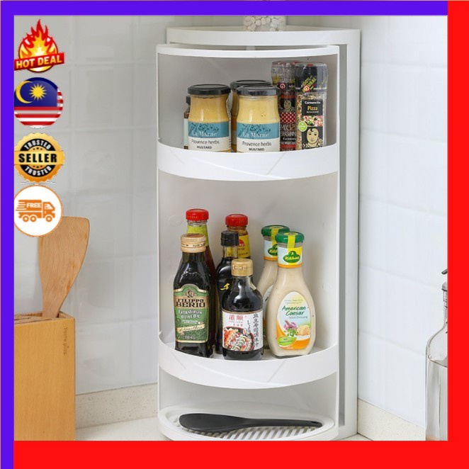 Rak Dapur 360 Rotating Large Bathroom Corner Wall Storage Shelf Kitchen ...