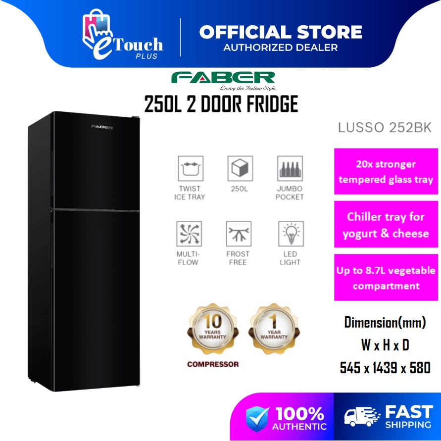Faber Refrigerator 250L Multi-Flow Two Door Fridge LUSSO 252BK Peti ...